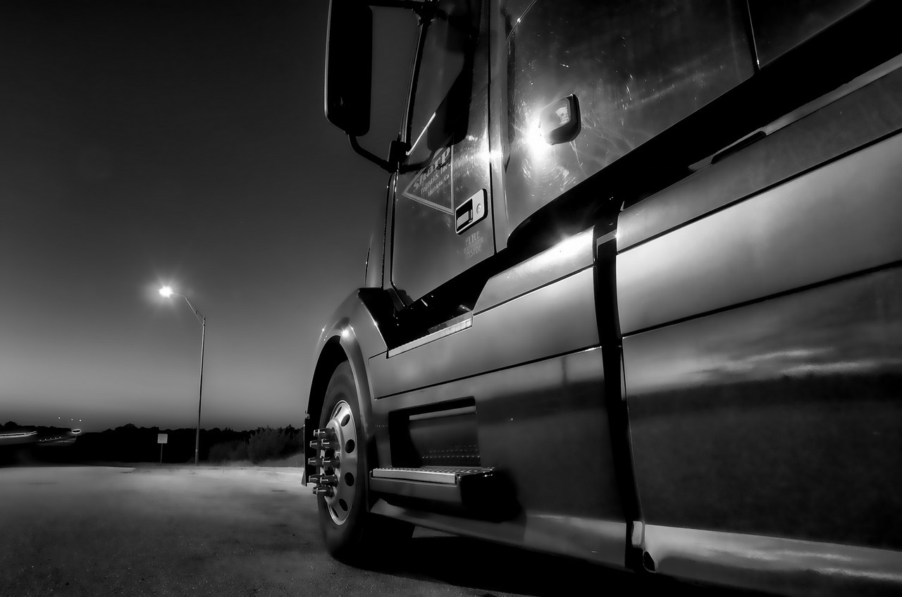 Semi Truck At Night B&W-X2 | Macarthur Driver Training